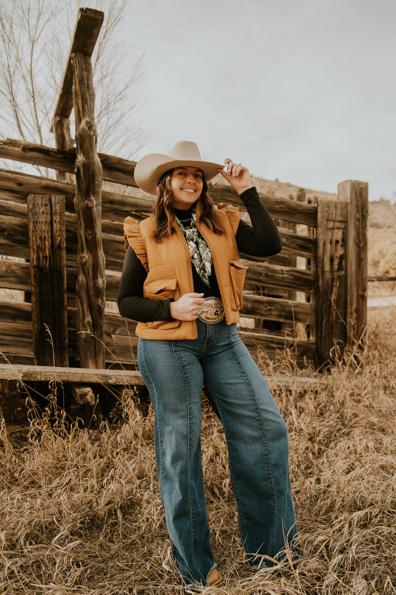 Ruffle Sleeve Puffer Vest – Cactus Cowgirl Boutique