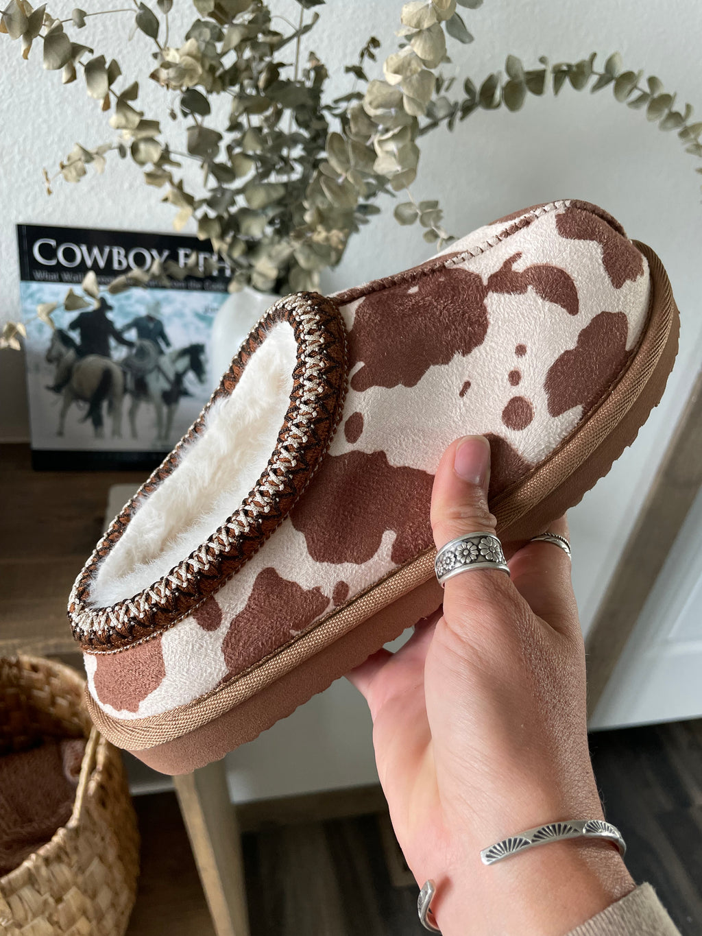 Cowprint Slippers - Brown – Cactus Cowgirl Boutique