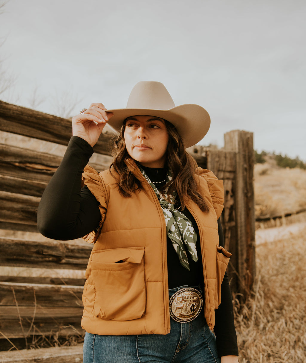 Ruffle Sleeve Puffer Vest – Cactus Cowgirl Boutique